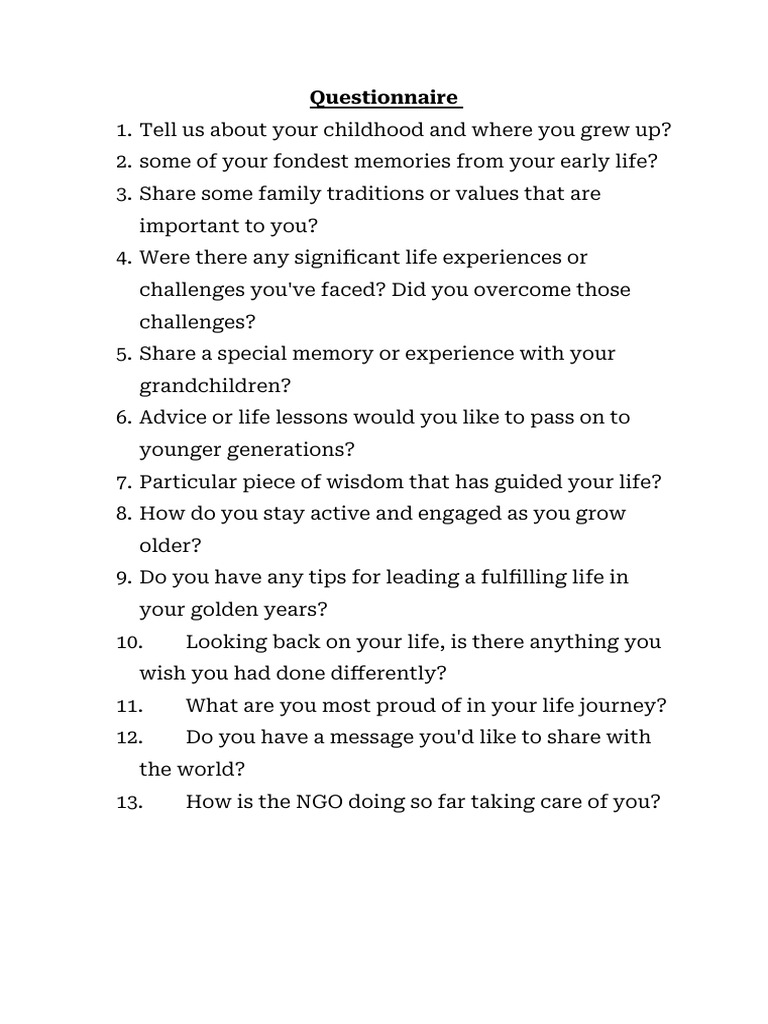 Life Reflections and Wisdom Questionnaire | PDF | Lifestyle