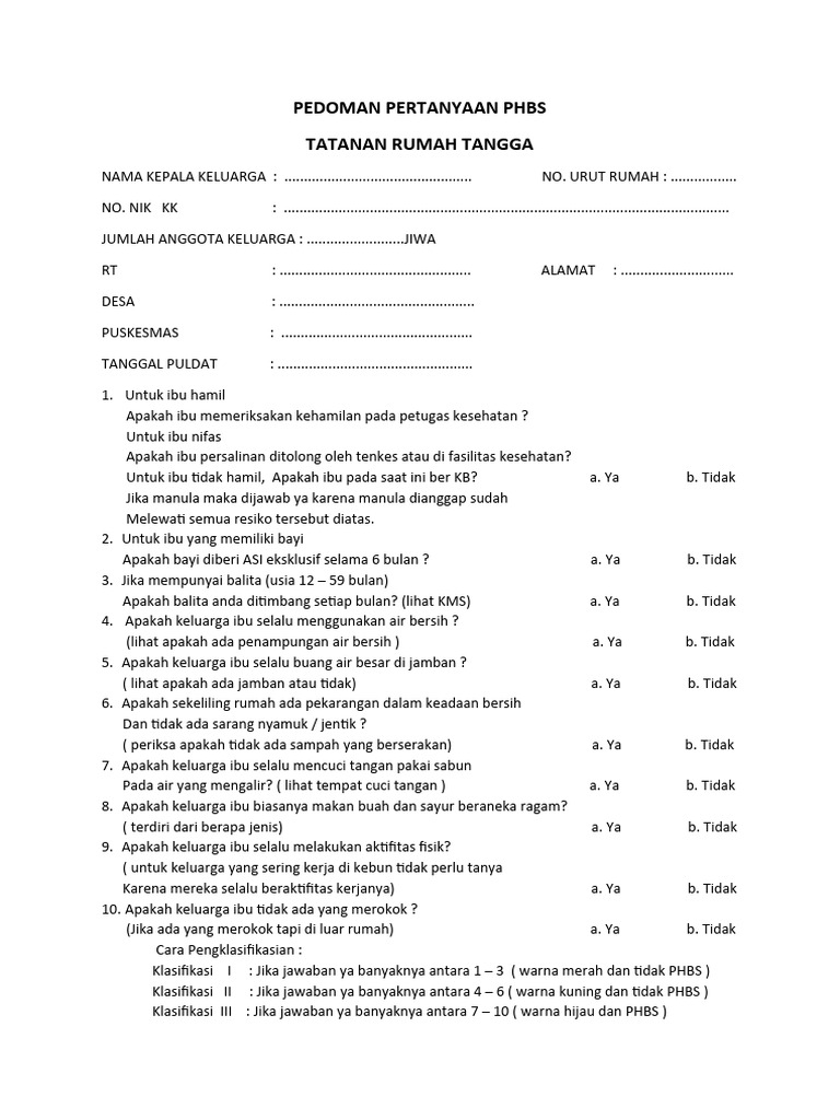 Checklist PHBS | PDF