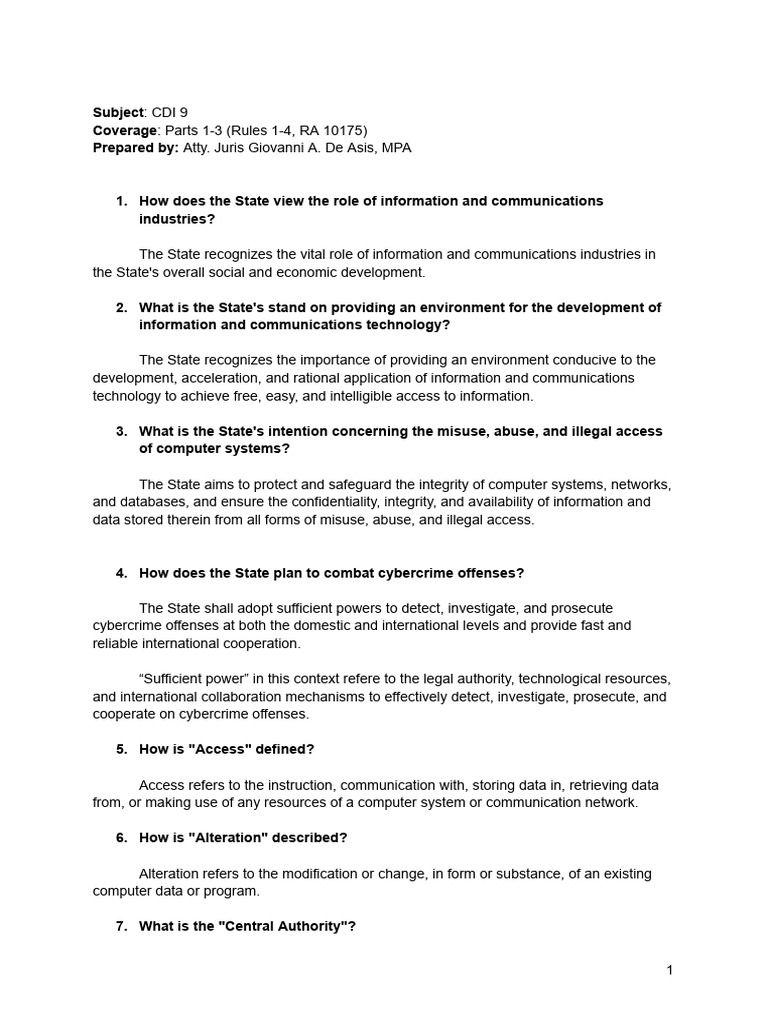 CDI 9 - Quiz #1 - Reviewer | PDF | Malware | Computer Security