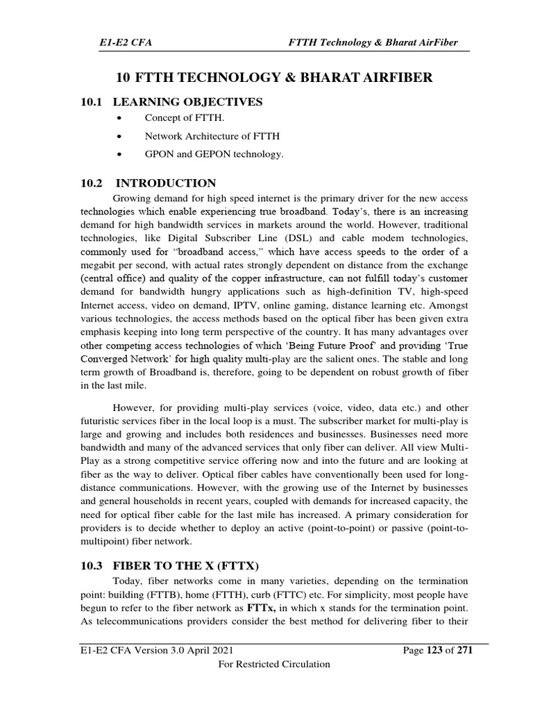 E1-E2 - Text - Chapter 10. FTTH TECHNOLOGY - BHARAT AIRFIBER | PDF ...