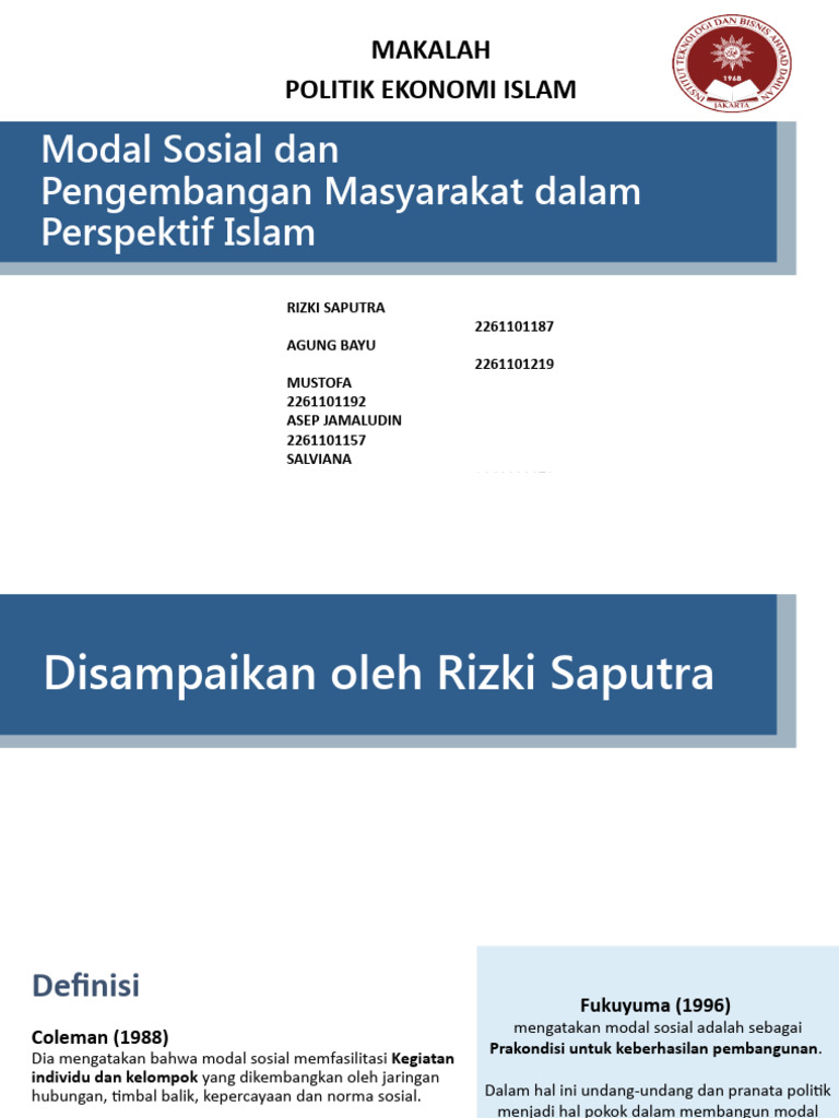 Modal Sosial Dan Pengembangan Masyarakat Dalam Perspektif Islam | PDF