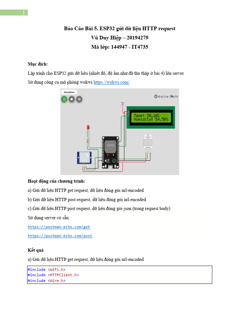Báo cáo Bai5. ESP32 gửi dữ liệu HTTP | PDF