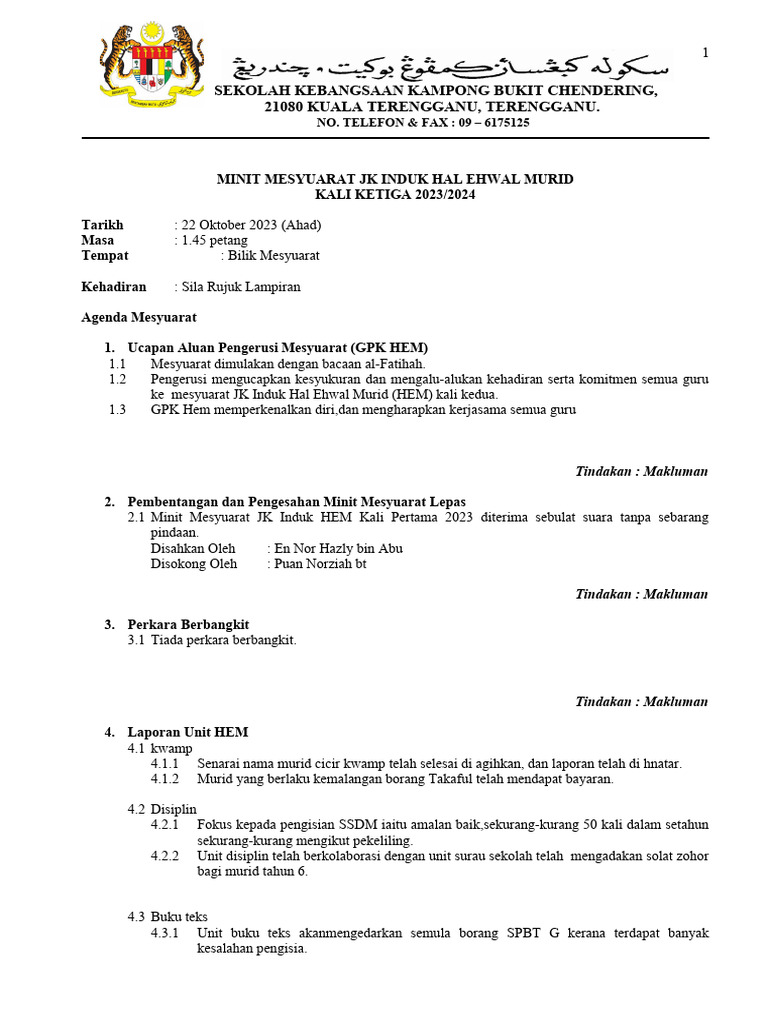 Minit Mesyuarat Hem Kali Ke 3 2023 | PDF