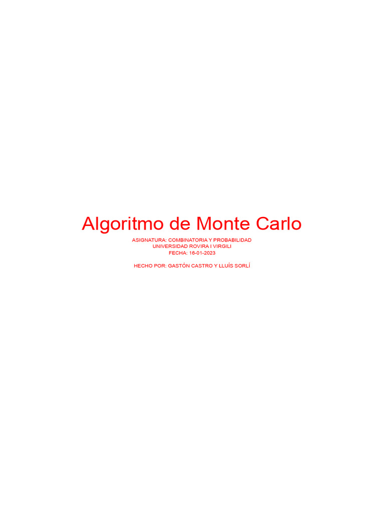 Algoritmo de Monte Carlo | PDF | Integral | Método Monte Carlo
