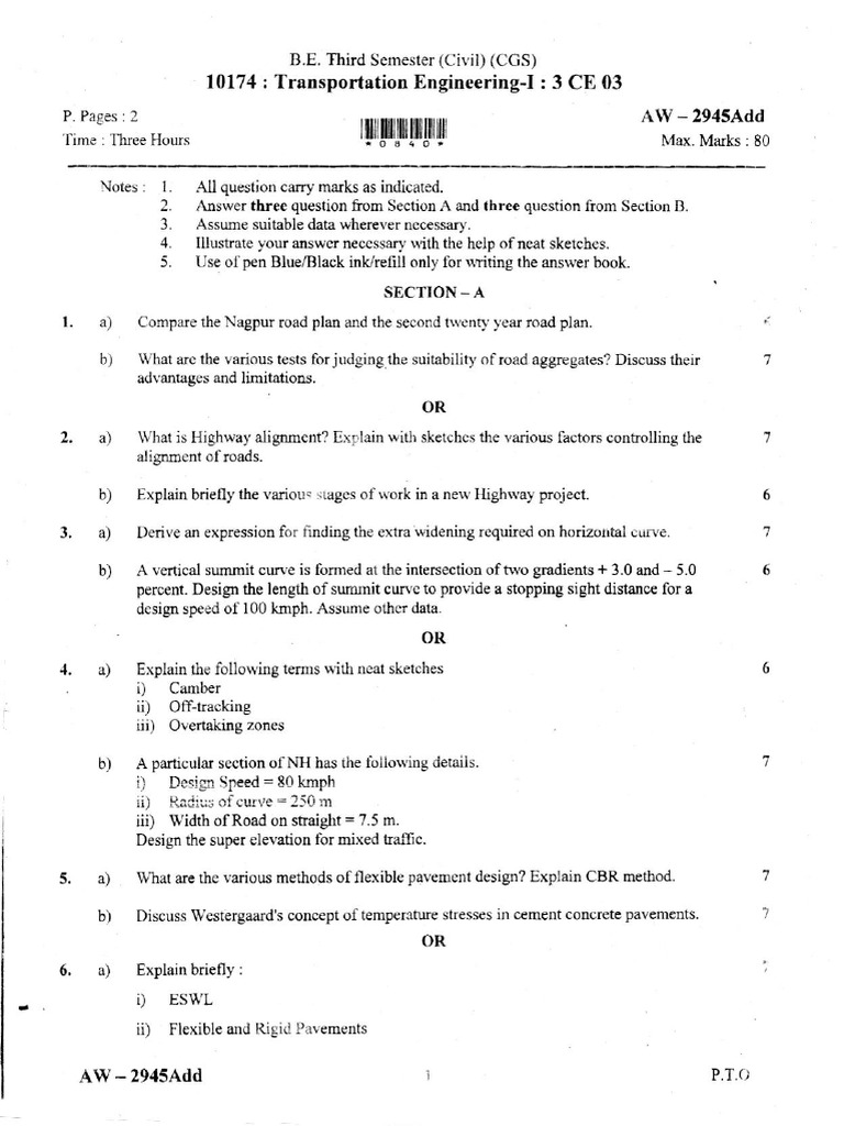 Sem III Transportation Engineering I | PDF | Civil Engineering | Physical Sciences