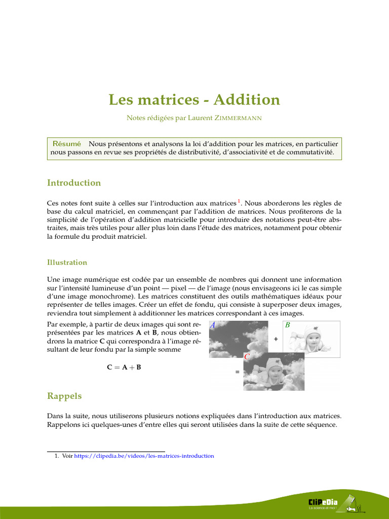 Matrices 2 Addition | PDF | Matrice (Mathématiques) | Multiplication