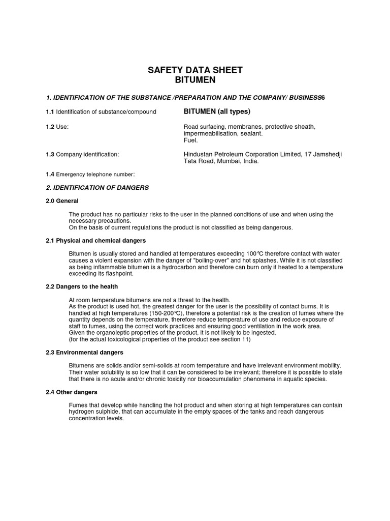 Bitumen MSDS | PDF | Toxicity | Polycyclic Aromatic Hydrocarbon