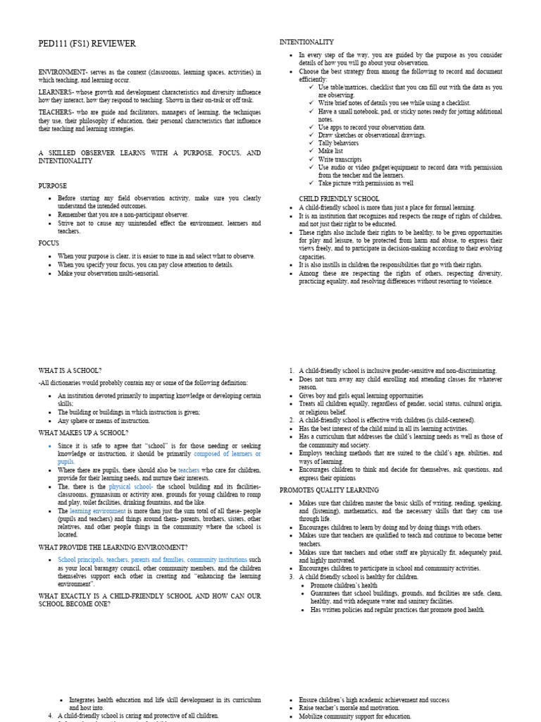 Child-Friendly School Observation Guide | PDF