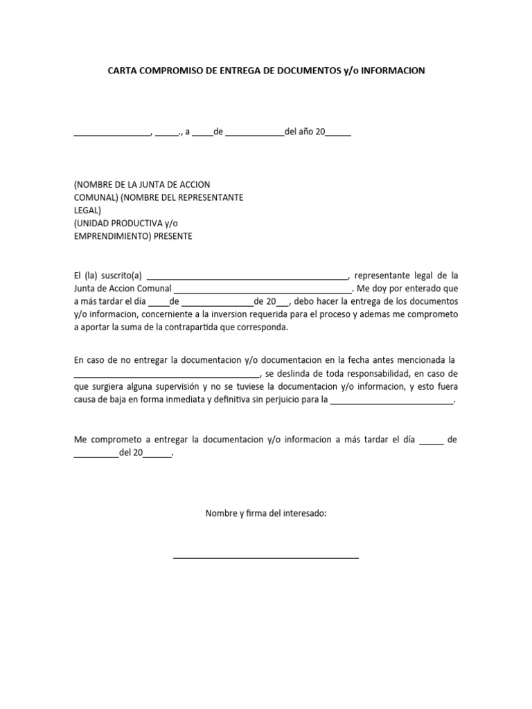 Carta Compromiso de Entrega de Documentos e Informacion | PDF