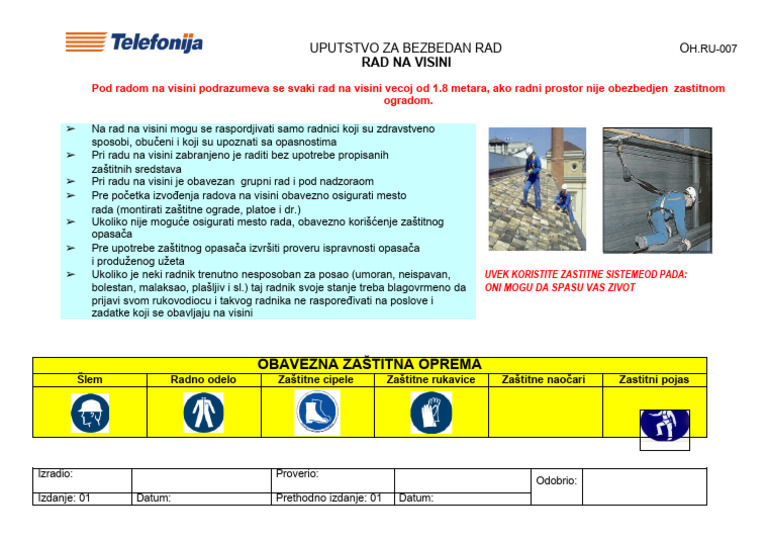 Uputstvo Za Bezbedan Rad Na Visini | PDF