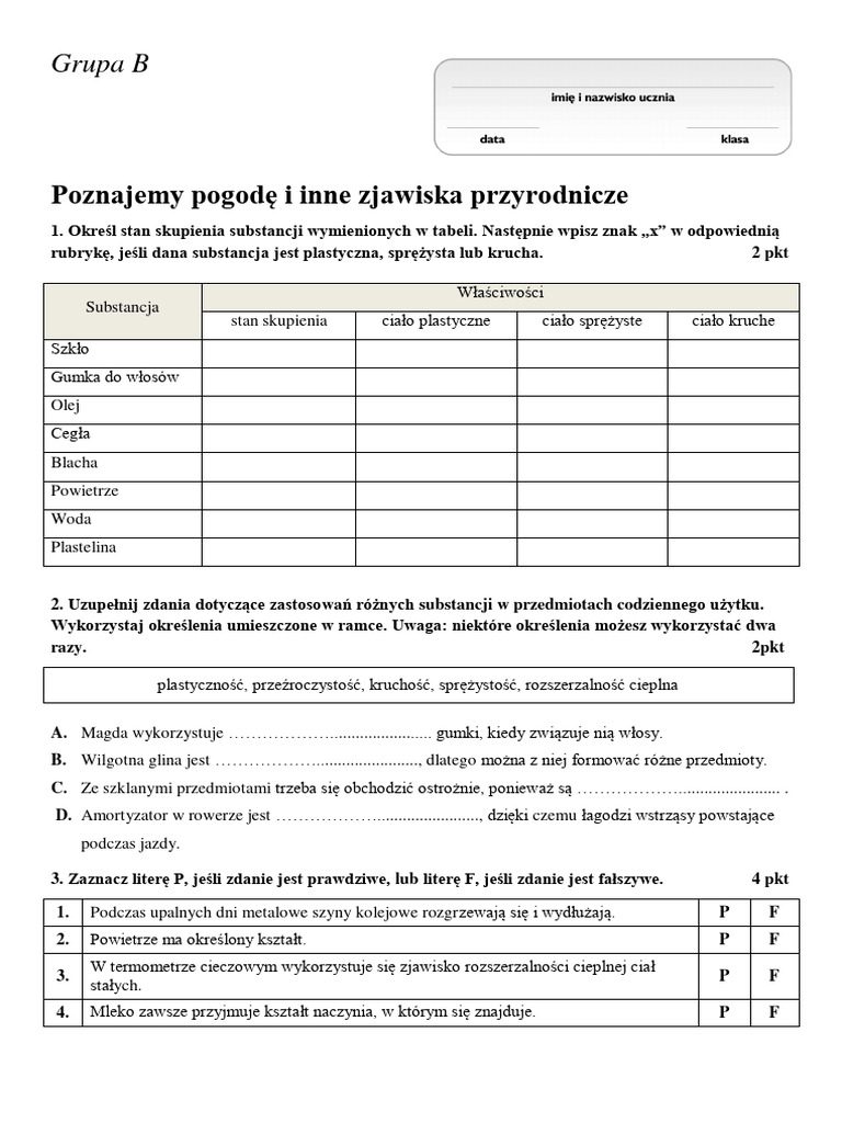 Sprawdzian Dział 2 Grupa B | PDF