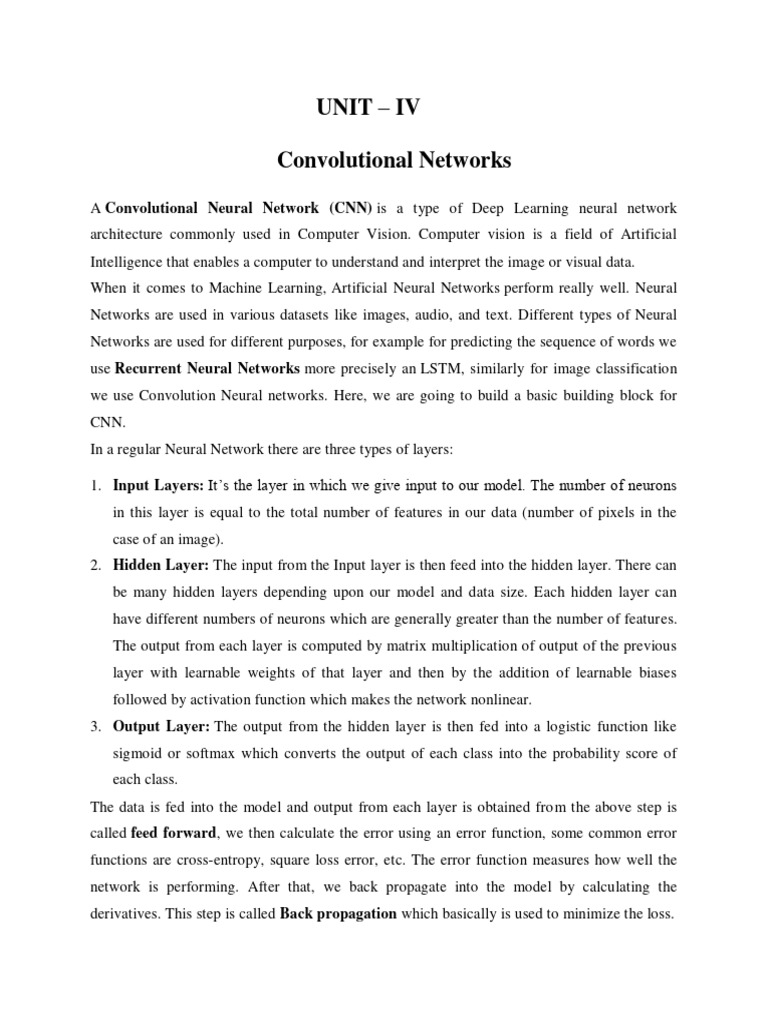 Deep LearningUNIT-IV | PDF | Artificial Neural Network | Visual Cortex
