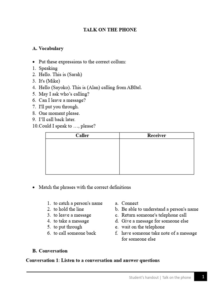 Talk On The Phone | PDF