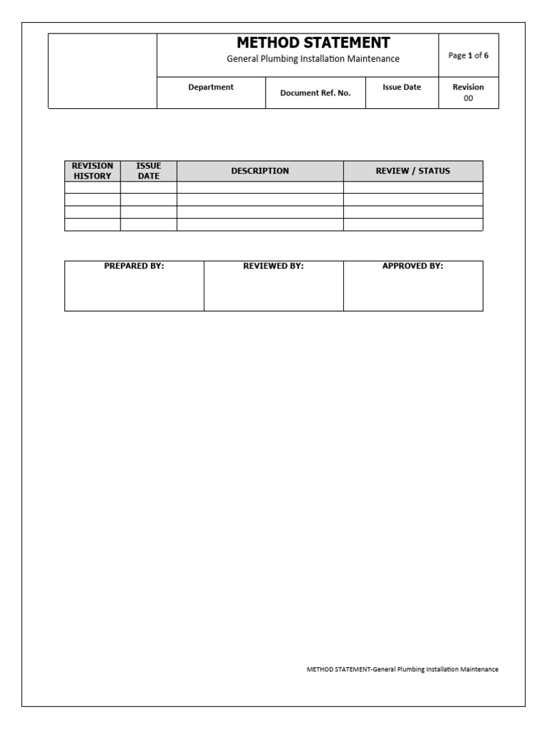 Method Statement-General Plumbing Installation Maintenance | Download Free PDF | Occupational ...
