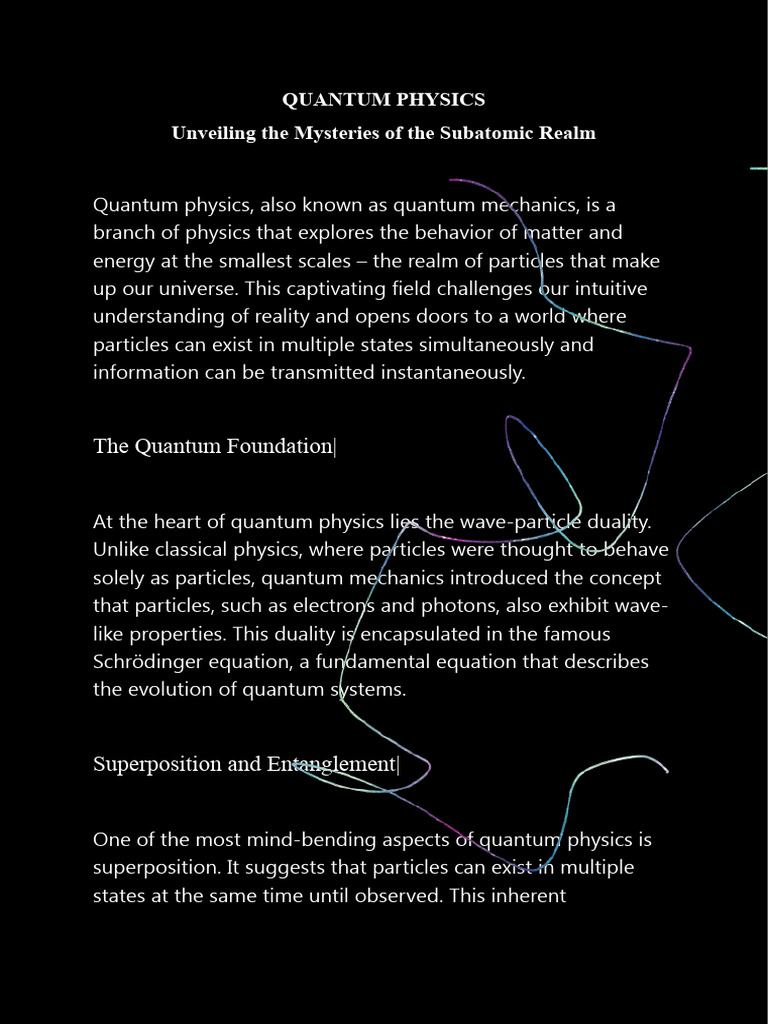QUANTUM PHYSICS - Unveiling The Mysteries of The Subatomic Realm | PDF ...