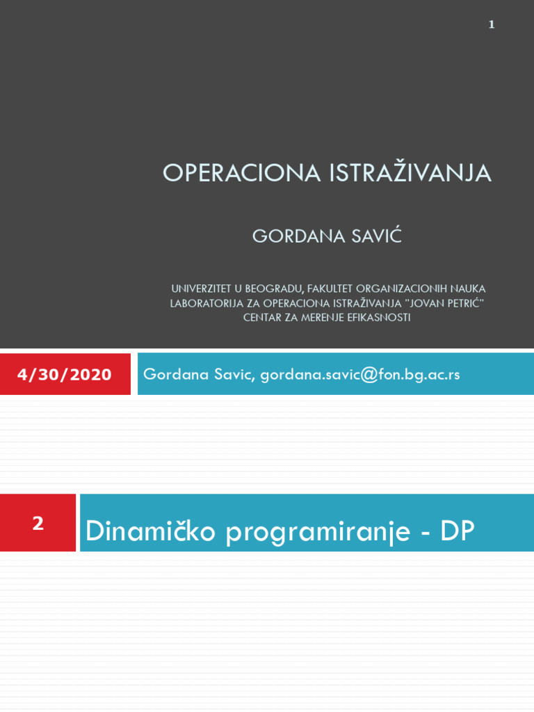 Dinamicko Programiranje I Deo | PDF
