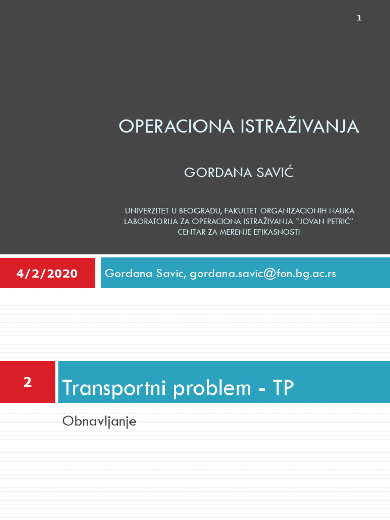 Transportni Problem II Deo | PDF