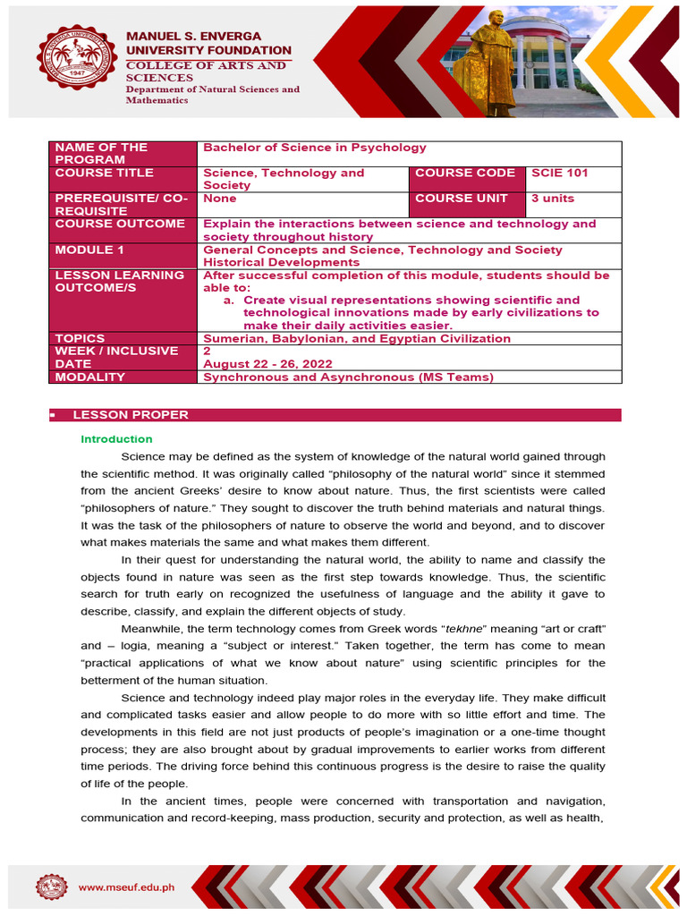 WEEK 2 - SCIE 101 - Course Module Template 2 | PDF | Dentistry | Ancient Egypt