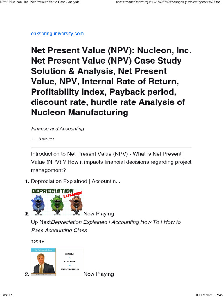 Nucleon Inc. NPV Case Study Analysis | PDF