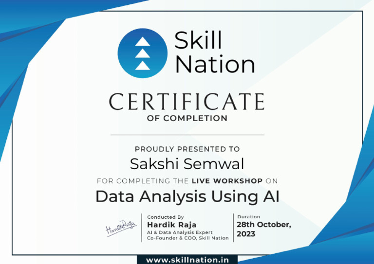 Sakshi Semwal Data Analysis Certificate | PDF Sakshi Semwal Data Analysis Certificate | PDF