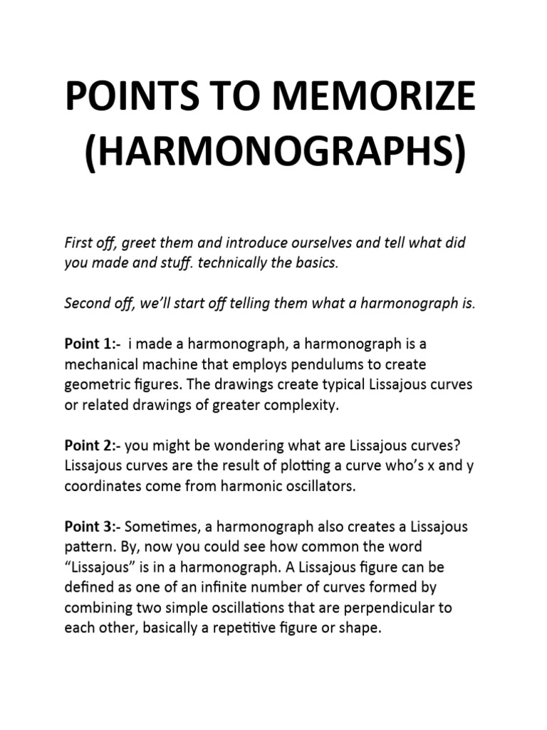 Points To Memorize (Harmonographs) | PDF