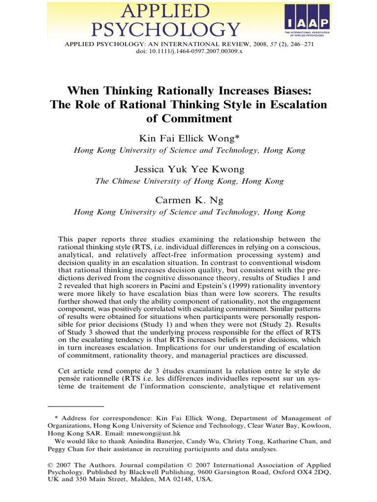 when Thinking Rationally Increases Biases: The Role of Rational ...