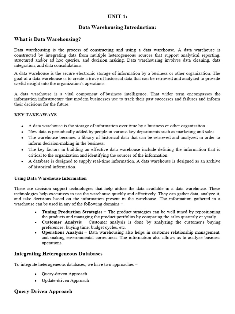 Unit 1 (DWDM) | PDF | Data Warehouse | Databases