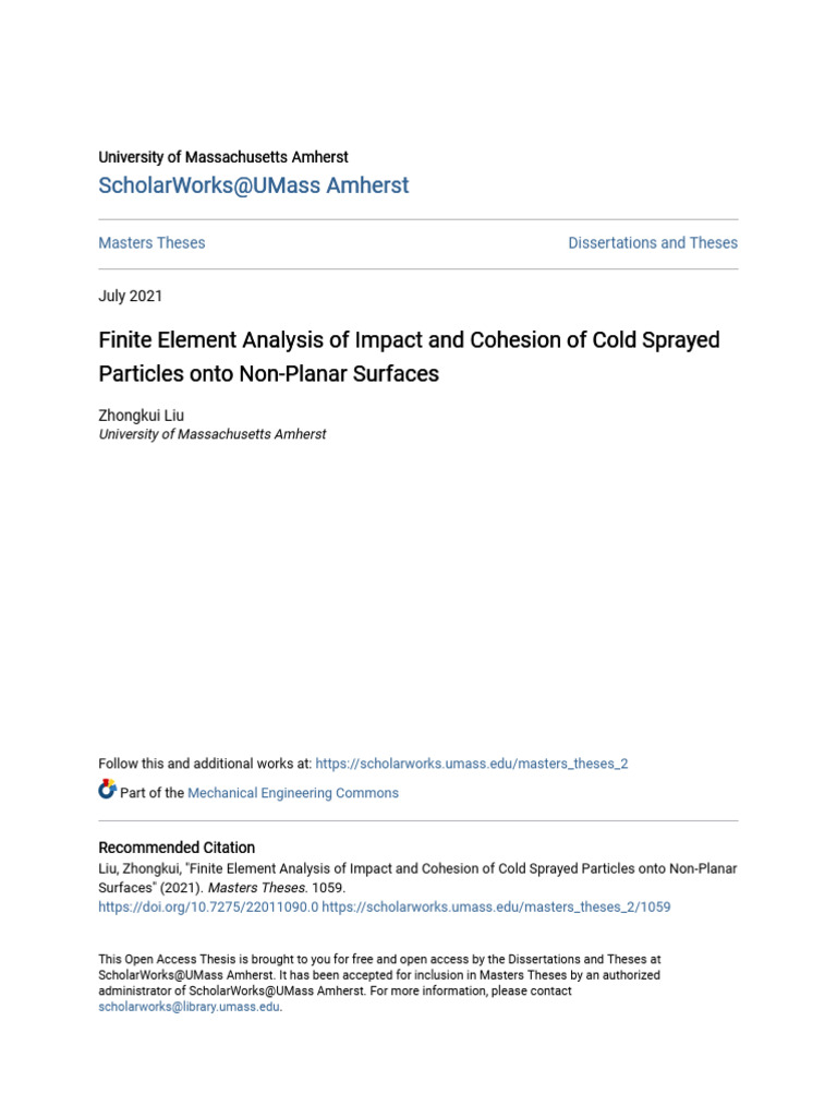 Finite Element Analysis of Impact and Cohesion of Cold Sprayed Pa | PDF | Physical Sciences ...