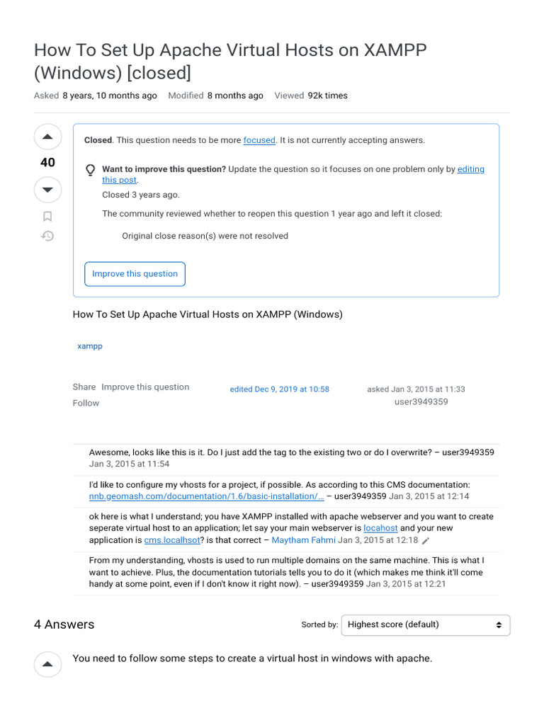 How To Set Up Apache Virtual Hosts On XAMPP (Windows) - Stack Overflow | PDF