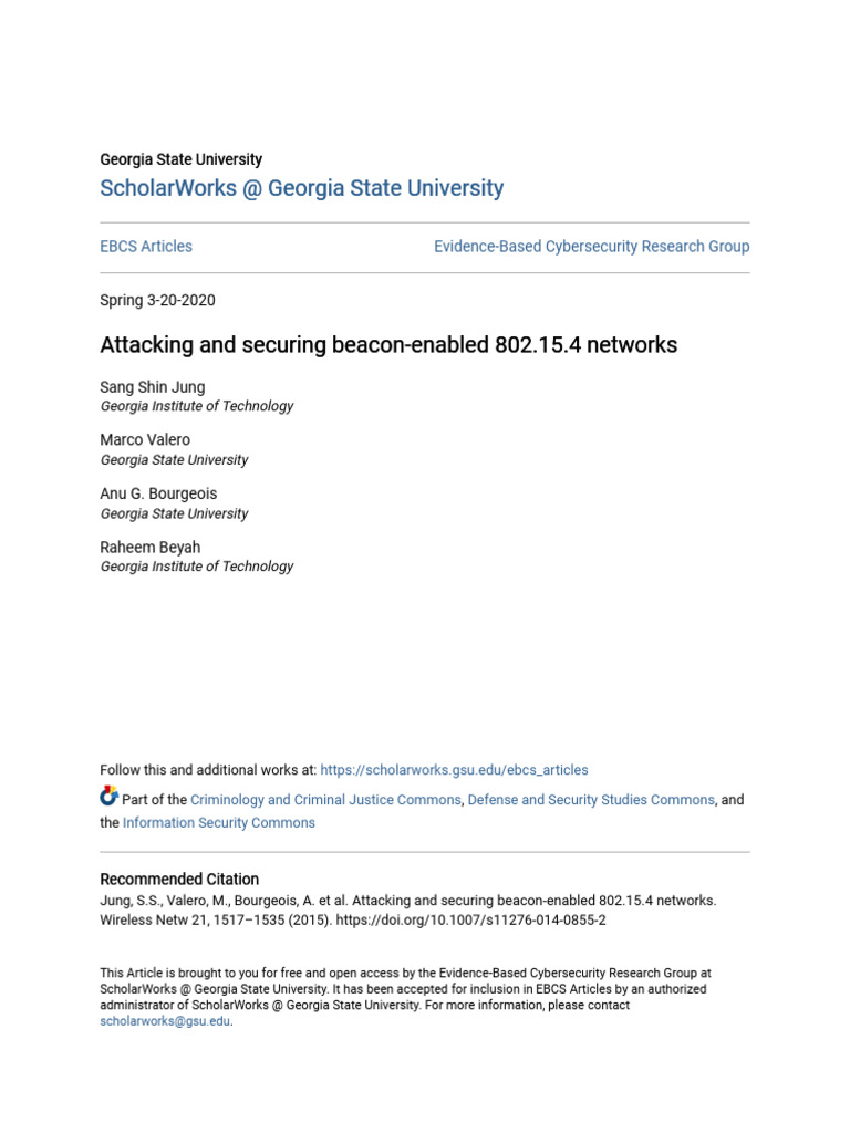 Attacking and Securing Beacon-Enabled 802.15.4 Networks | PDF ...
