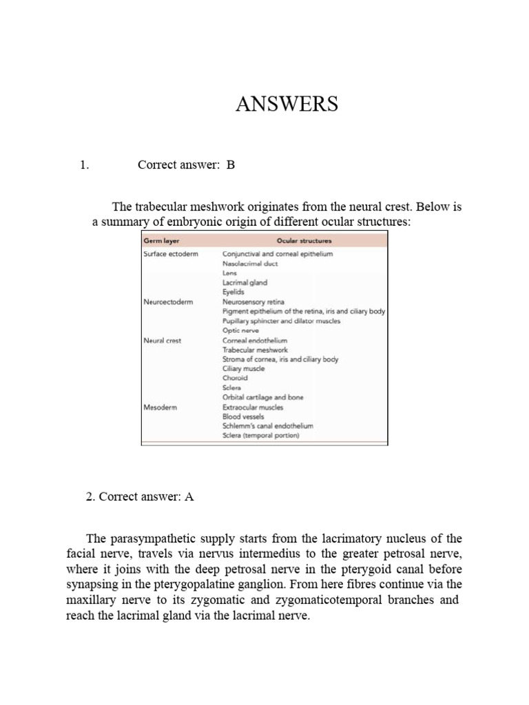 Answers Preparatory MCQs For The Duke Elder Examination | PDF Answers Preparatory MCQs For The Duke Elder Examination | PDF