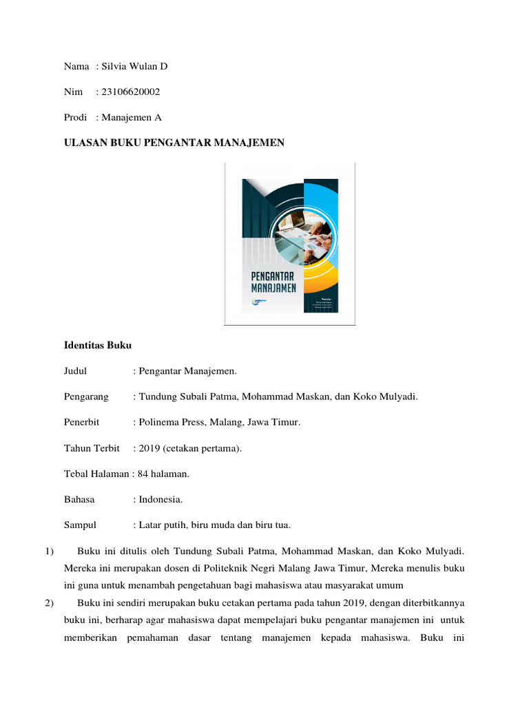 Ulasan Buku Pengantar Manajemen | PDF
