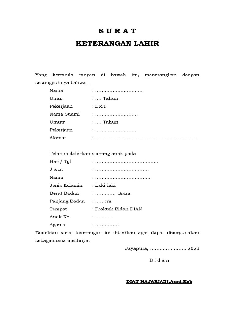 Surat Keterangan Lahir | PDF