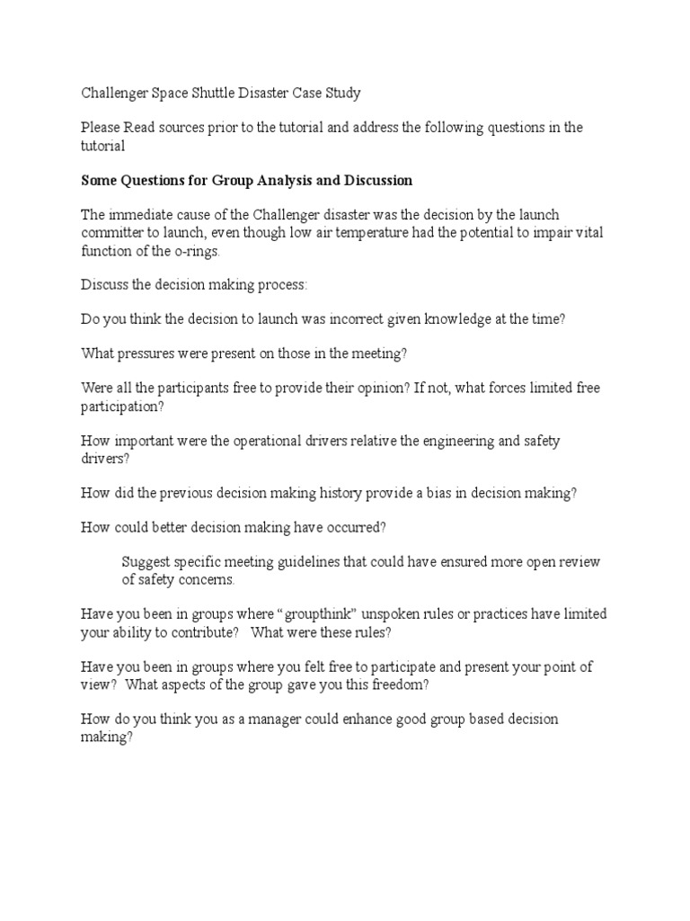 Challenger Space Shuttle Disaster Case Study | PDF | Space Shuttle ...