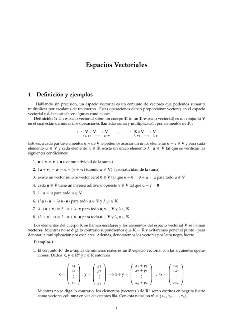 Lecc 5. Espacios Vectoriales | PDF | Espacio vectorial | Vector Euclidiano