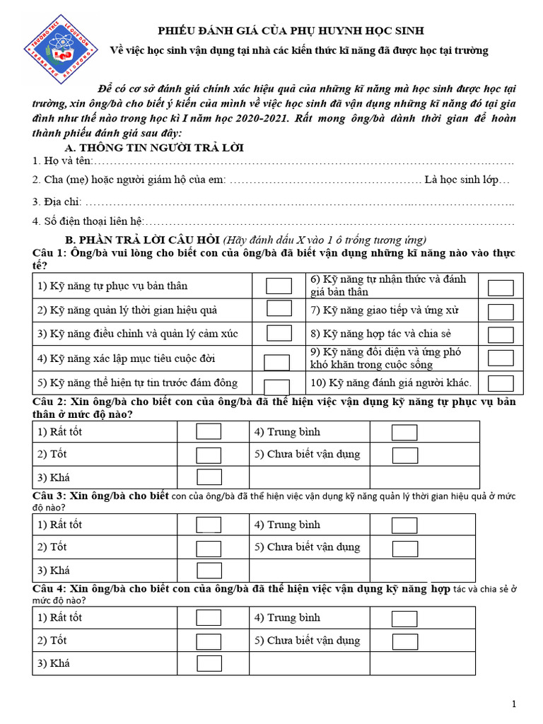 Phieu Danh Gia Của Phhs Ve Kns Pdf