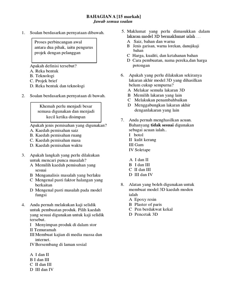Soal Jawab Reka Bentuk & Teknologi | PDF | Seni