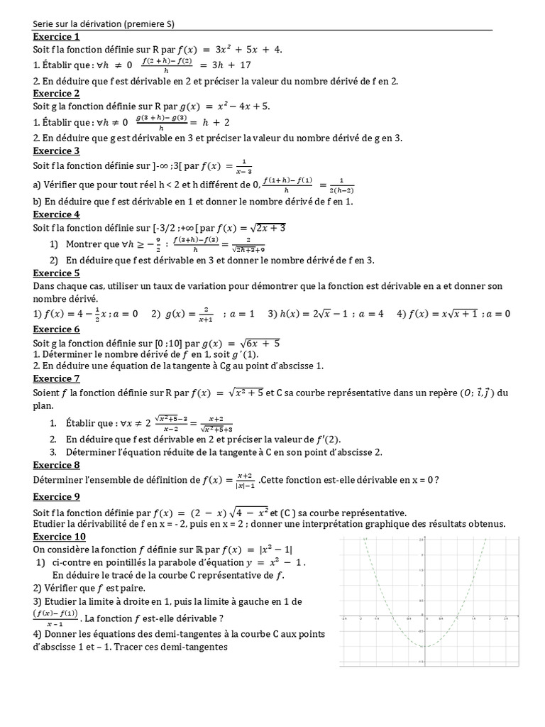 Serie Dérivée 1ere | PDF | Tangente (géométrie) | Coordonnées cartésiennes