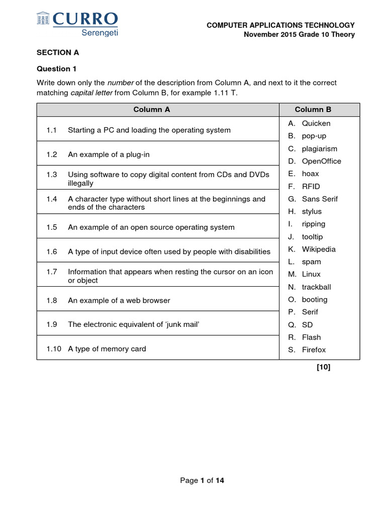 Cat gr10 Theory Nov2015exam | Download Free PDF | Computer Network | Printer (Computing)