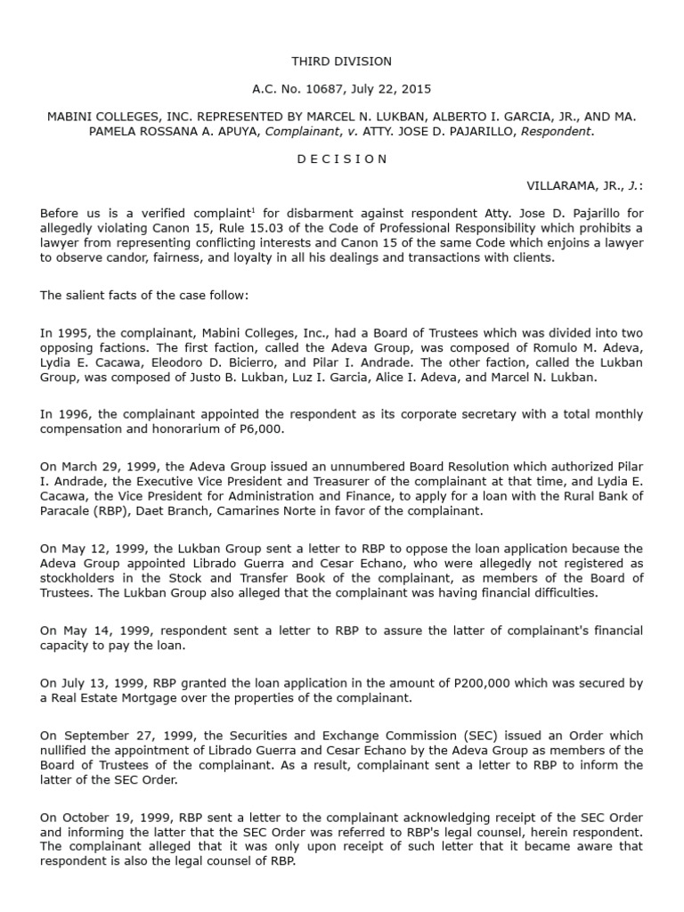 Mabini Colleges vs. Pajarillo Disbarment Case | PDF | Justice | Crime ...