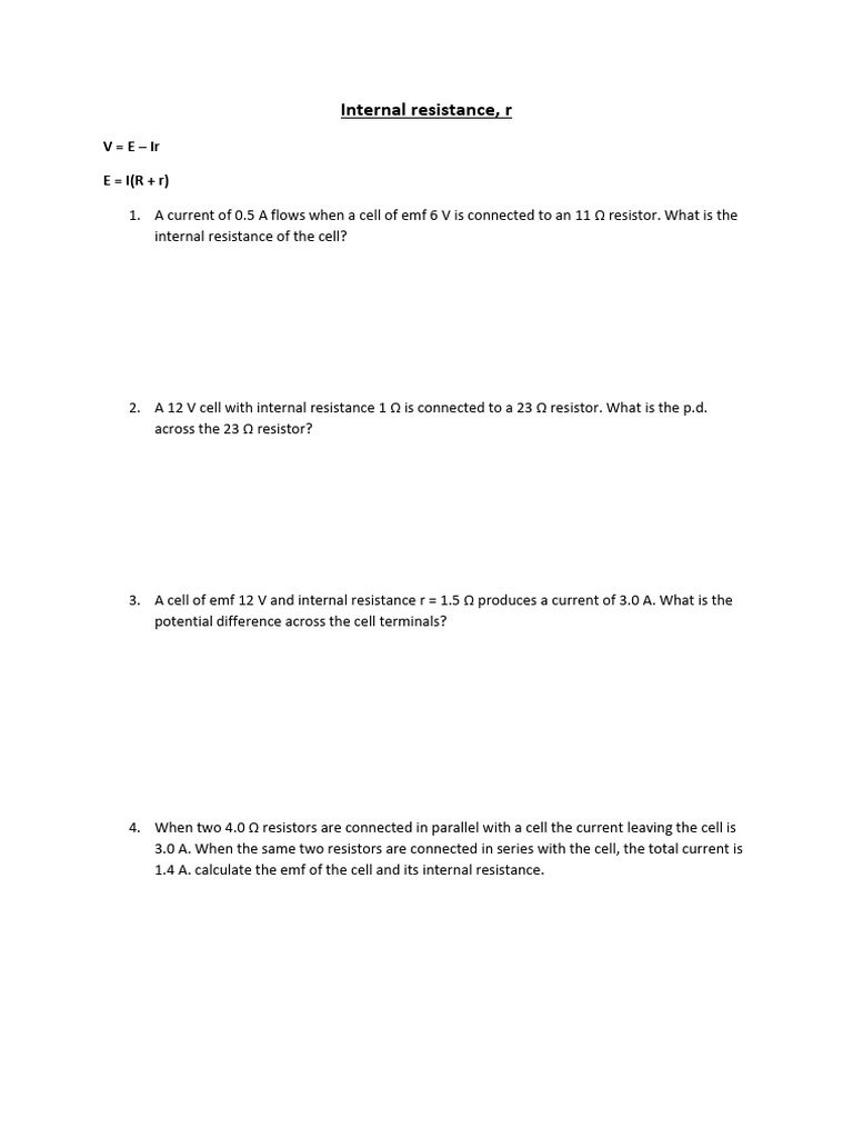 5.3 Electric Cells Internal Resistance WORKSHEET | PDF