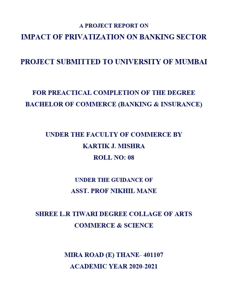Study Report On Impact of Privatization On Banking Sector by Kartik ...