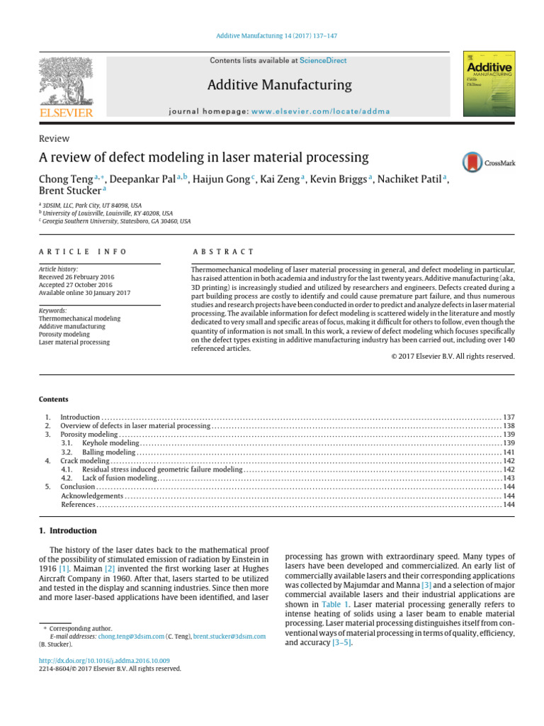 A Review of Defect Modeling in Laser Material Processing | PDF