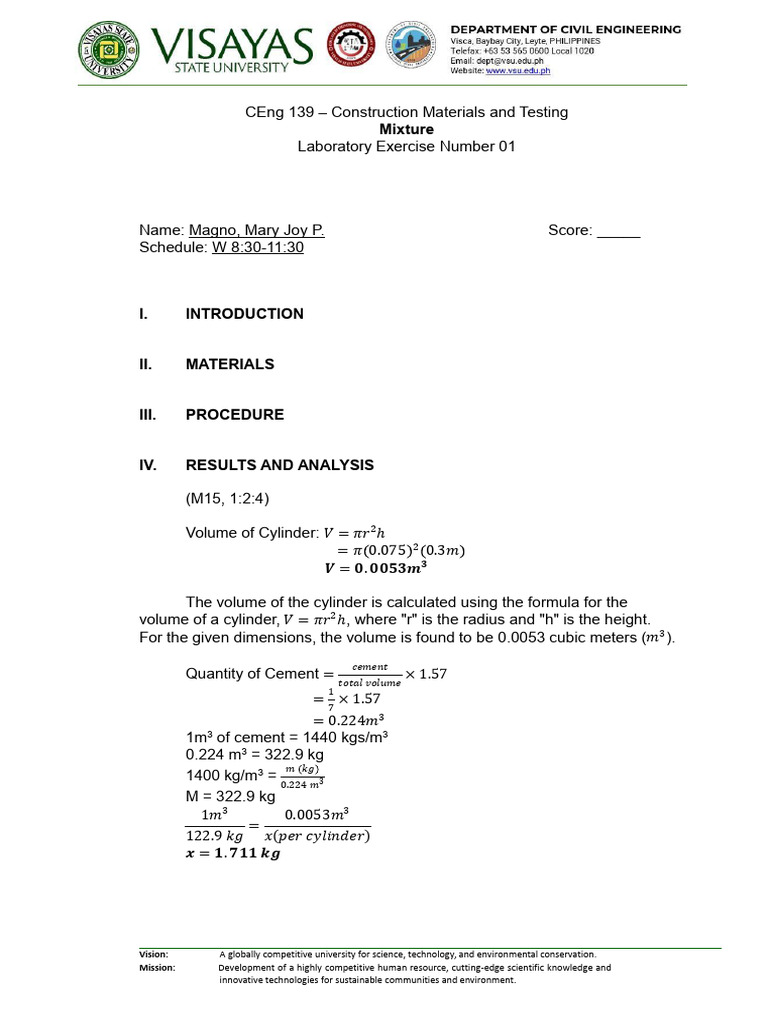 Laboratory-Report-1 | PDF | Volume | Concrete