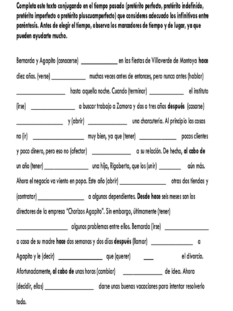 Ejercicio Contraste de Pasados | PDF