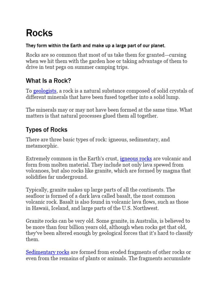 Types of Rocks Igneous - Metamorphic Sedimentary | PDF