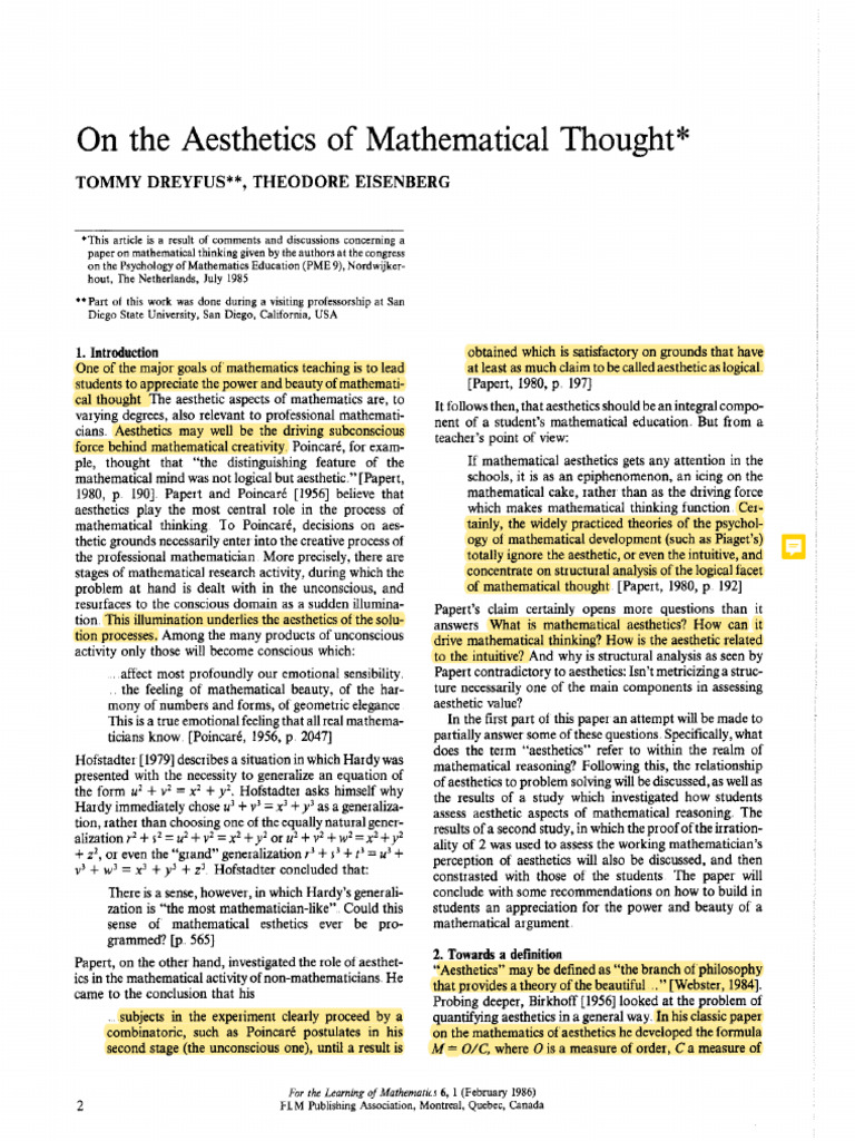 1. On the Aesthetics of Mathematical Thought | PDF | Mathematics ...