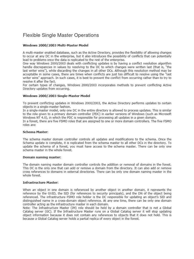 Flexible Single Master Operationsx | PDF