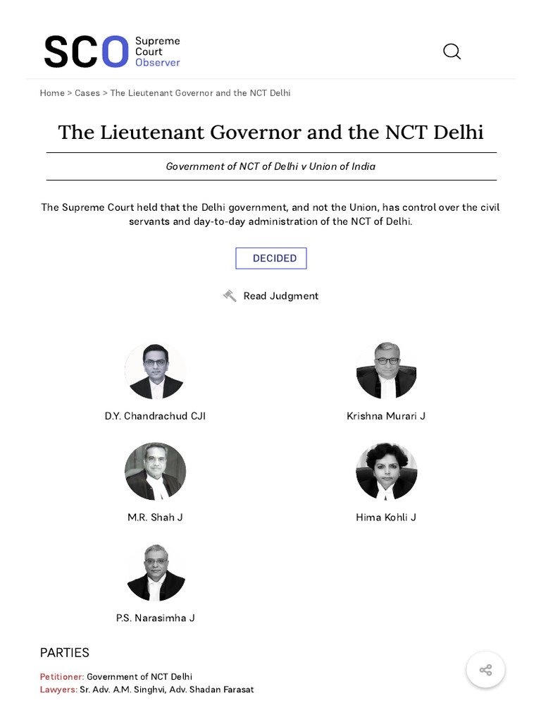The Lieutenant Governor and The NCT Delhi - Supreme Court Observer ...