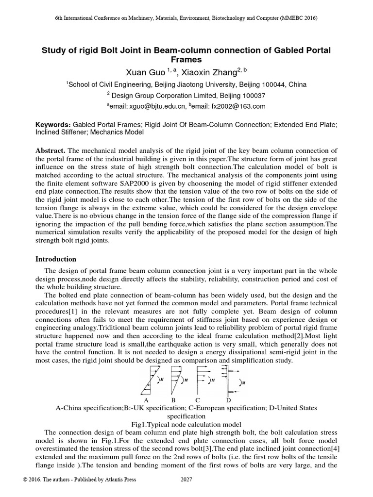 Study of Rigid Bolt Joint in Beam-Column Connection of Gabled Portal ...